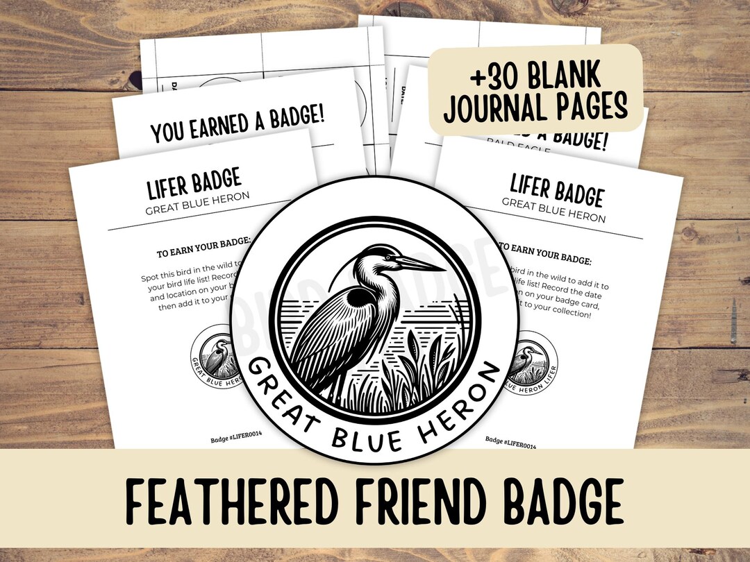 Great Blue Heron Badge - Printable Birding Club Badge - Bird Journal ...