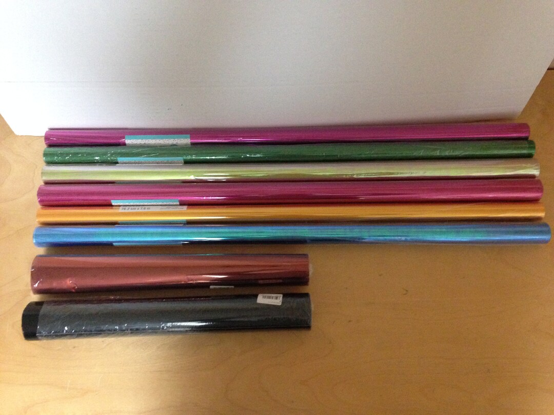 8 Rolls of Cellophane Blue, Pink, Gold, Amber, Green, Purple, Orange ...