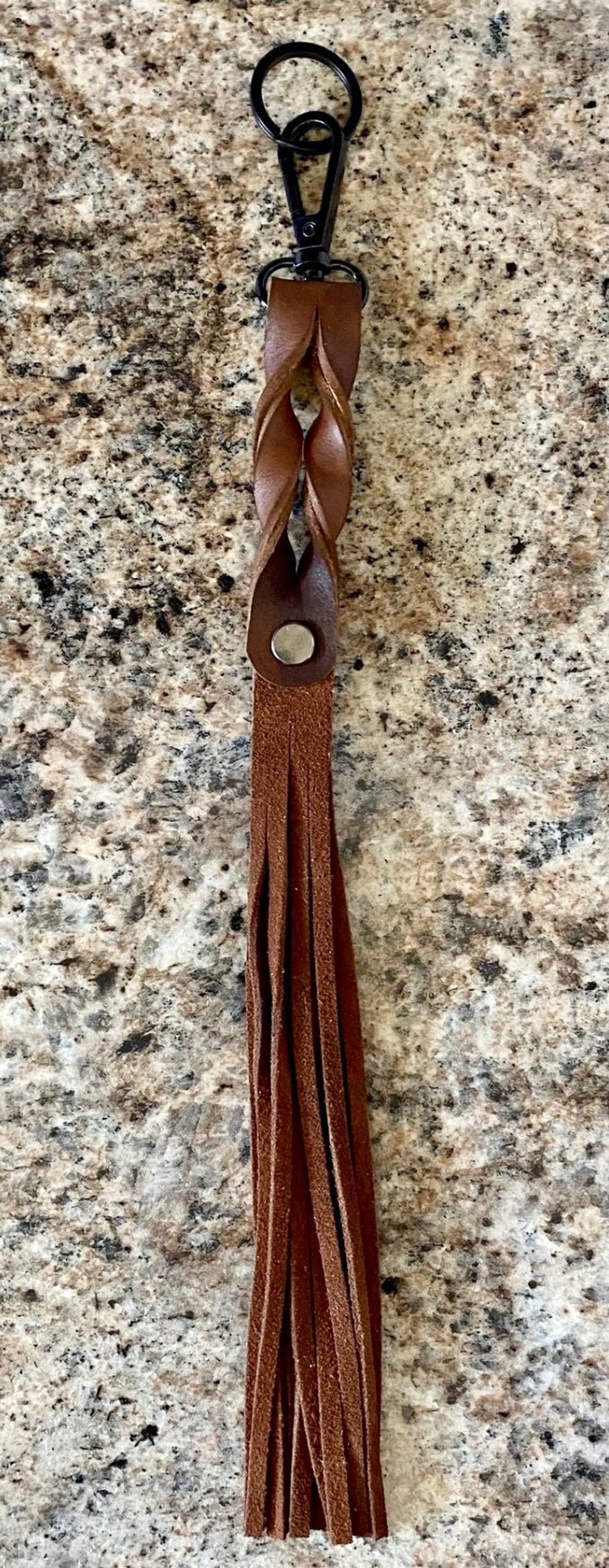 Leather Twisted Ribbons Keychain With Suede Fringe. - Etsy
