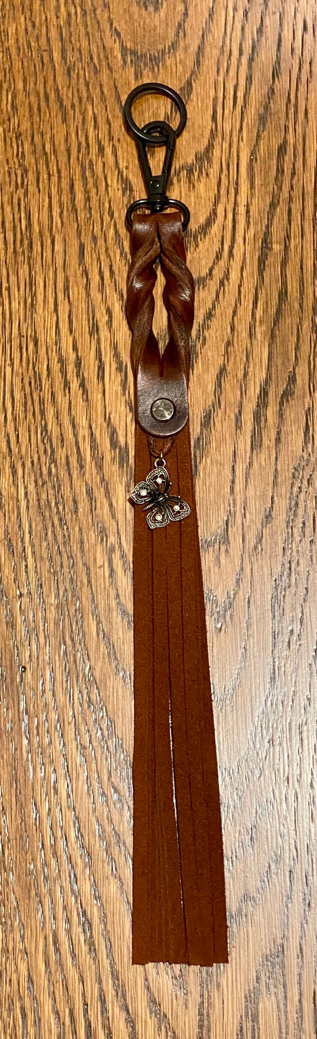 Leather Twisted Ribbons Keychain With Suede Fringe. Vintage - Etsy