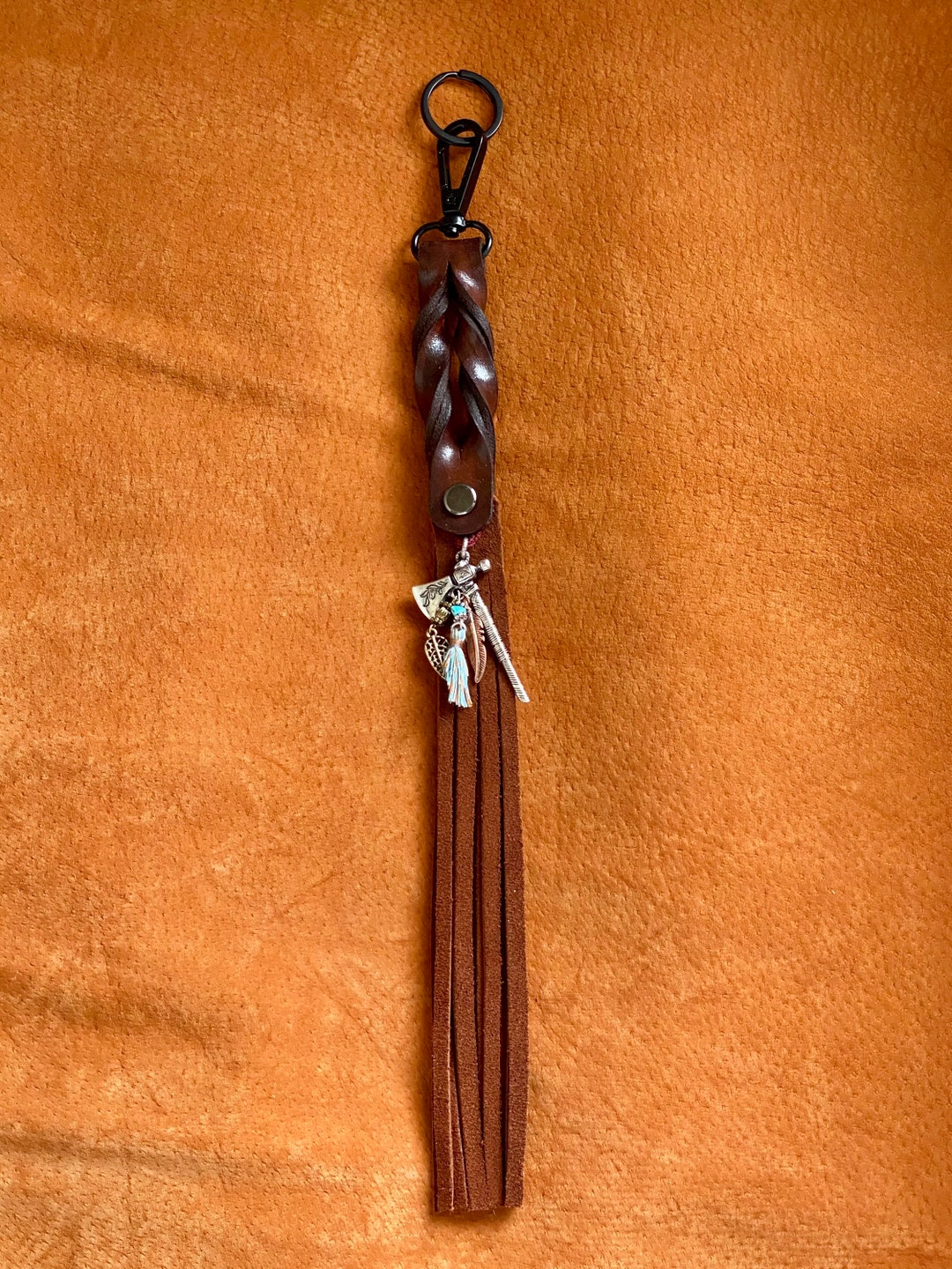 Leather Twisted Ribbons Keychain With Suede Fringe. - Etsy