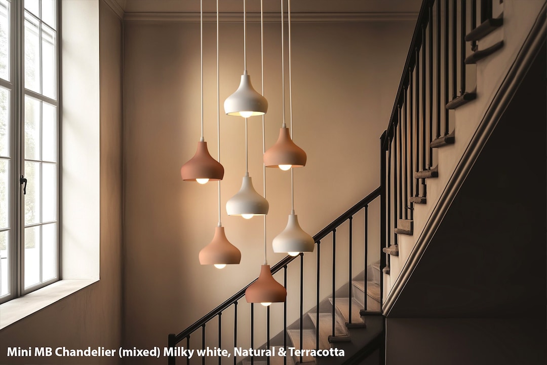 Ceramic Cluster Chandelier, Contemporary Staircase and Double Height ...