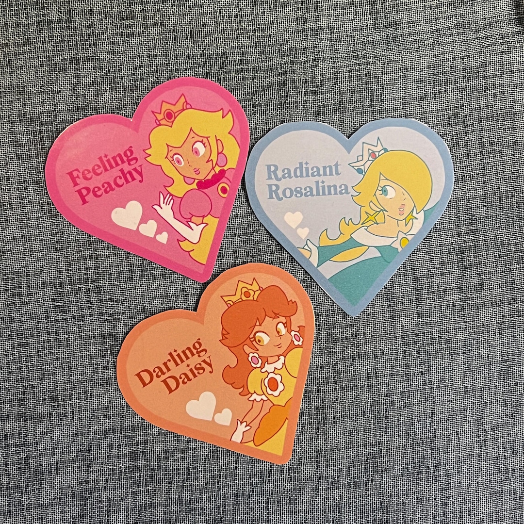 SET OF 3 - Princess Peach, Daisy and Rosalina Heart Stickers - Super ...