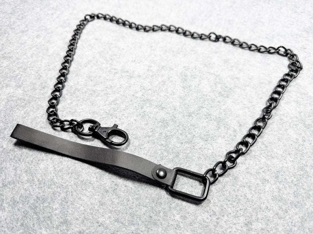 BDSM Black Leather and Black Chain Play Leash Pet Play Submissive Pup ...