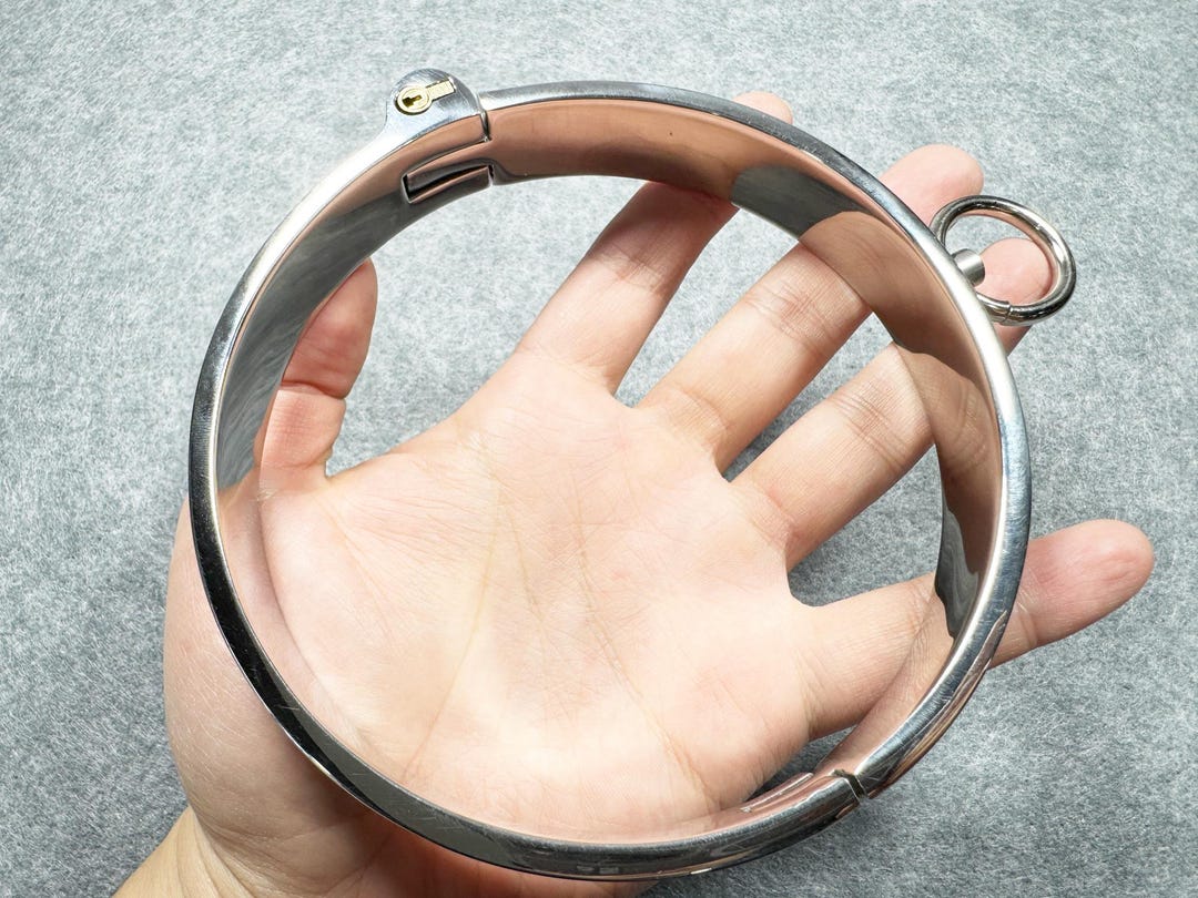 Silver Stainless Steel Locking Neck Collar Ring Hinged Day Owned Lock ...