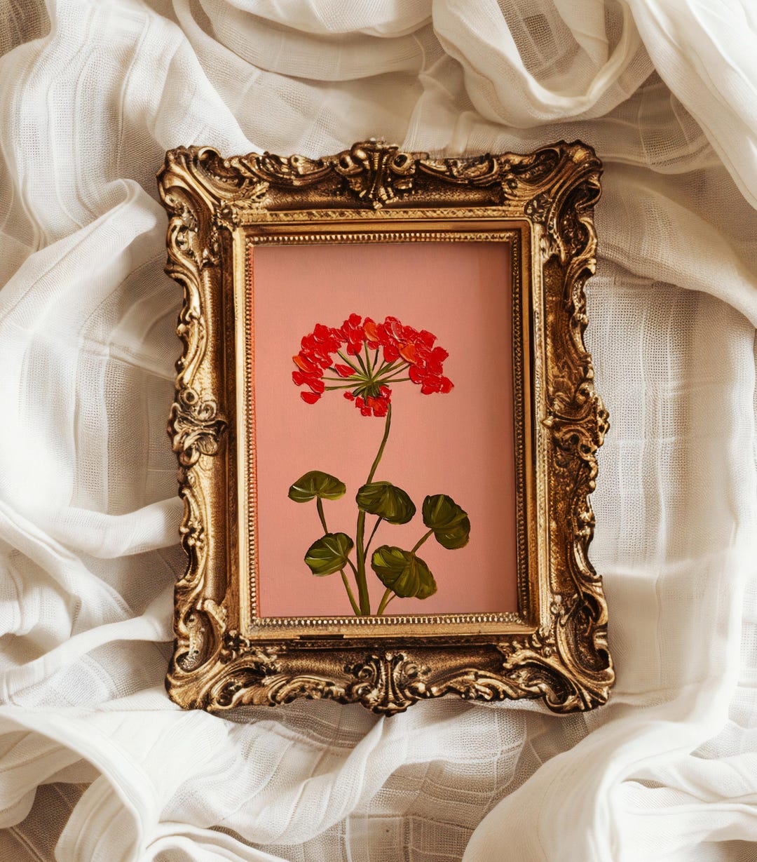 Red Geranium Oil Painting – Red Flower Impasto Textured Original Art ...