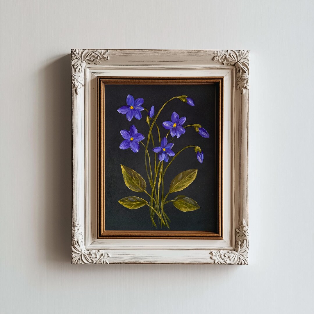 Violets Original Oil Painting Floral Artwork Moody Flowers Botanical ...