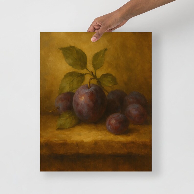 Plum Original Oil Painting Still Life Print Fruit Poster Wall Art in ...