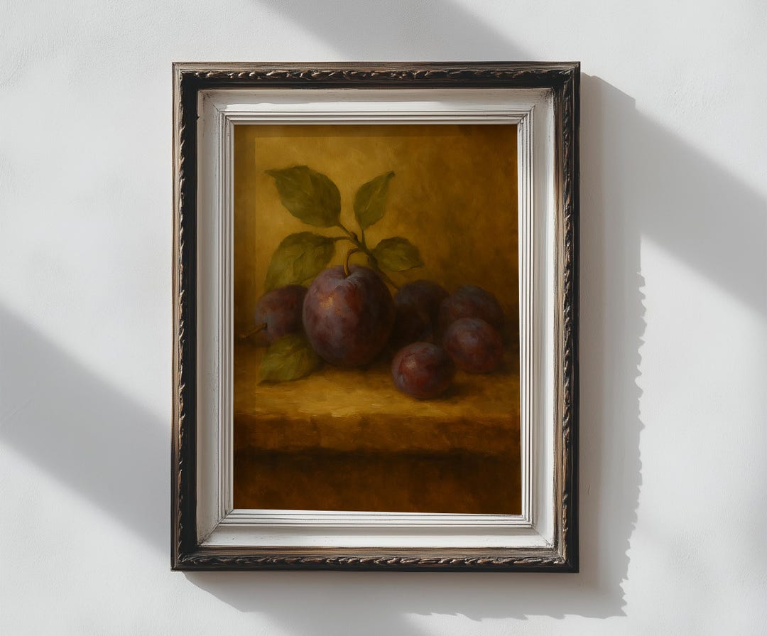 Plum Still Life Oil Painting Print – Moody Fruit Wall Art, Vintage ...