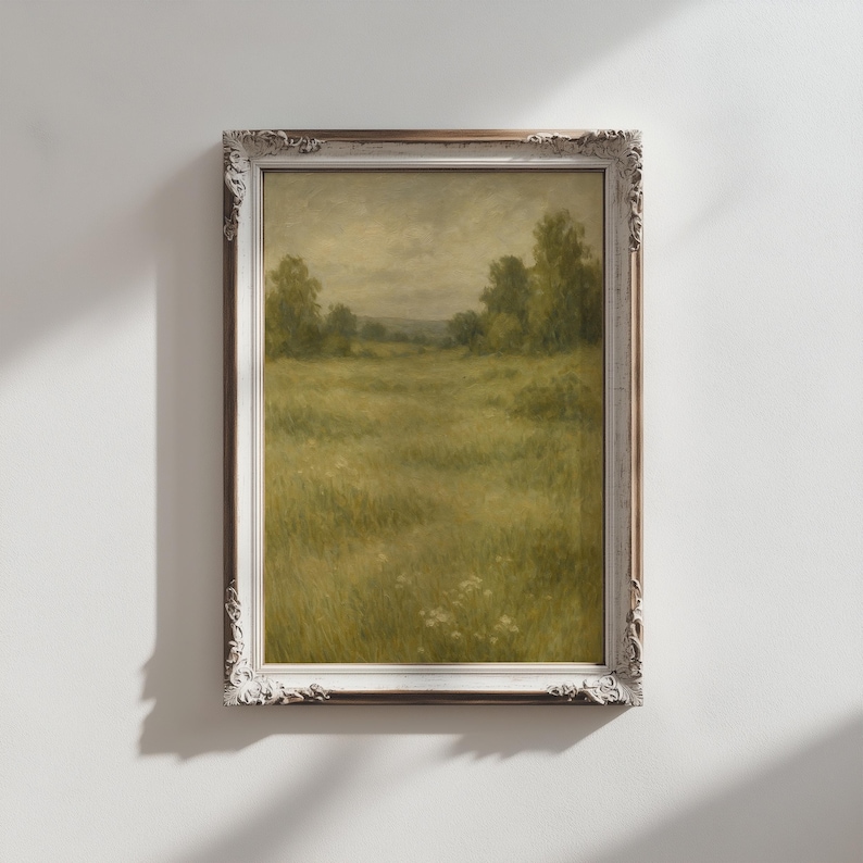 Meadow Landscape Print Original Oil Painting Muted Rustic Field Artwork ...