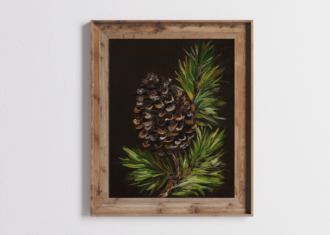Pinecone Oil Painting Print Original Moody Still Life Cottage - Etsy