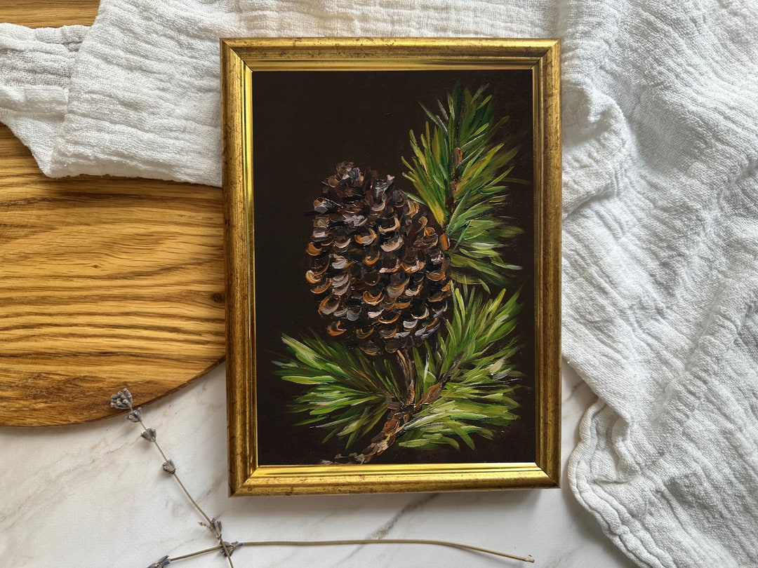 Pinecone Oil Painting Print Original Moody Still Life Cottage Rustic ...