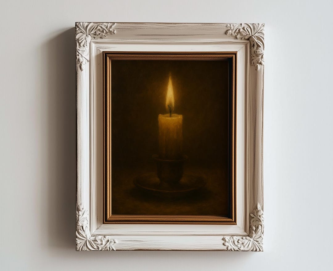 Moody Candle Oil Painting Original Print – Warm Rustic Wall Art ...