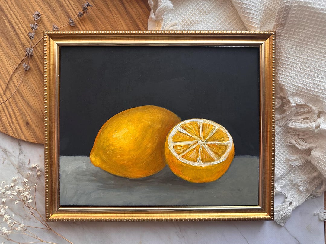 Moody Lemon Art Lemon Artwork Original Oil Painting Kitchen Lemon Art ...