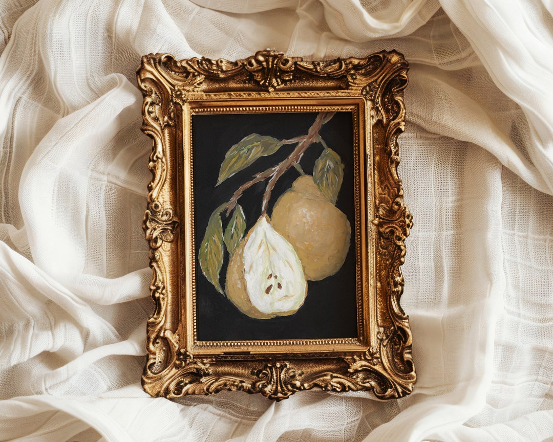 Pear Oil Painting Original Autumn Fall Oil Painting Moody Fruit Still ...