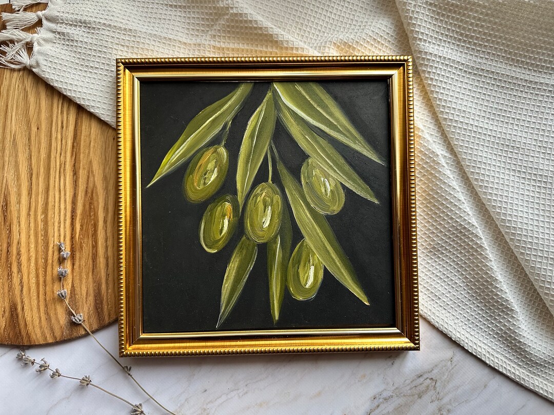 Olive Tree Painting Oil Art Olives Branch Original Still Life Moody ...