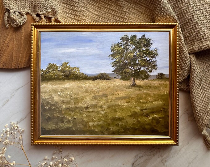 Oak Tree Oil Painting Original Art Meadow Forest Landscape Painting ...