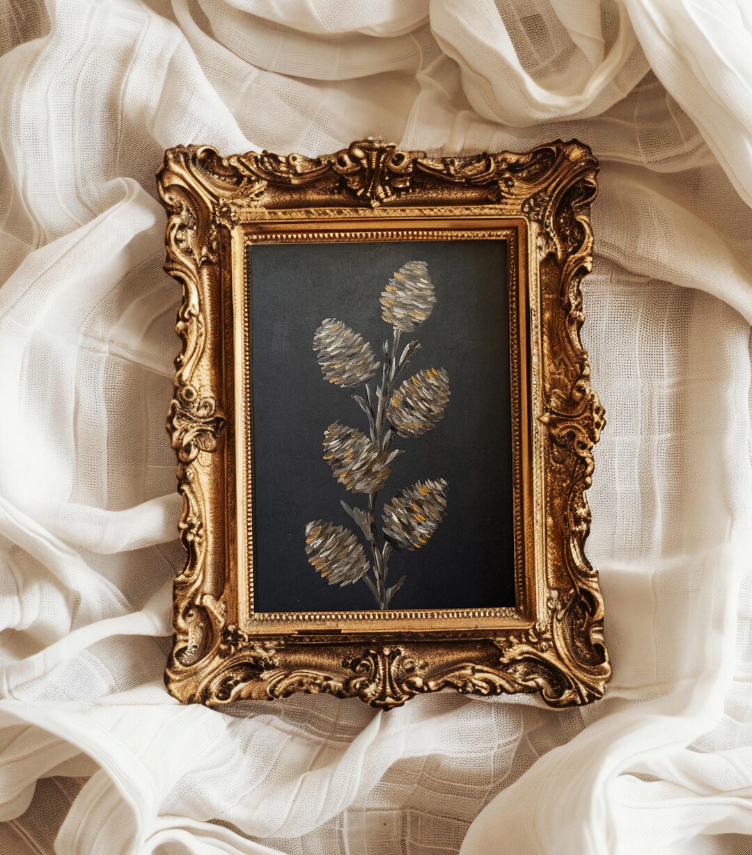 Pinecone Oil Painting 8 X 10 in Original Moody Still Life Cottage ...