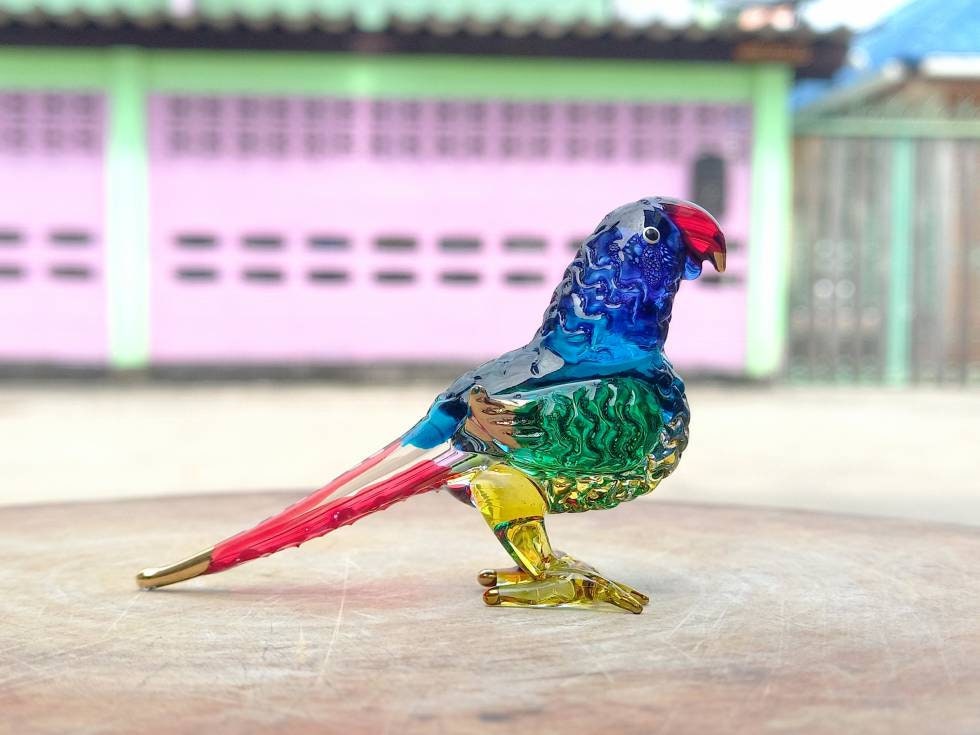 Handmade Parrot Glass Blown Figurine - Tiny Parrot Glass Statue/tiny ...