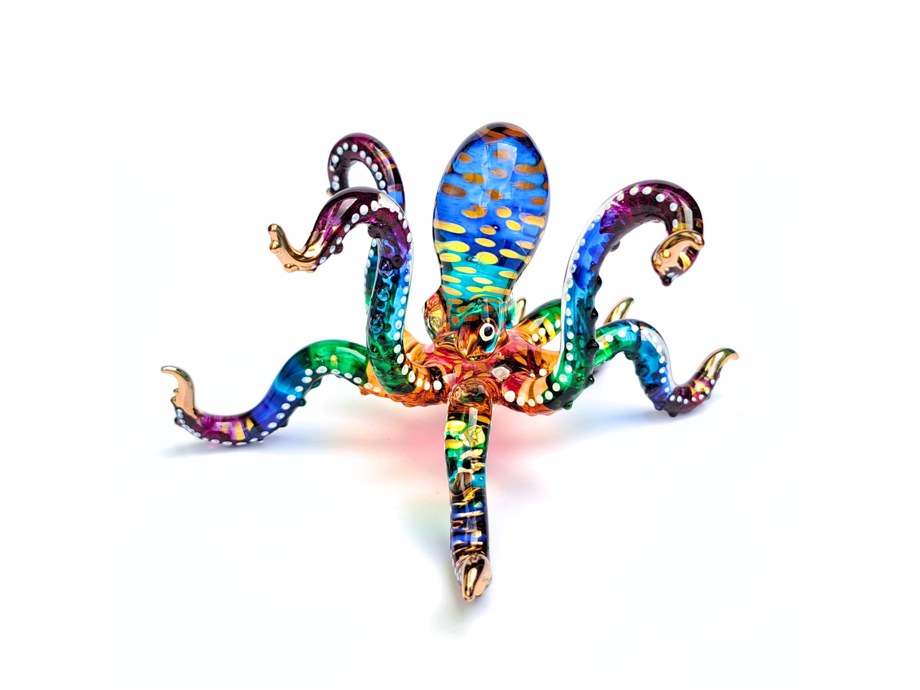 Blown Glass Octopus Miniature, Sea Animal Art Glass Sculpture, Kraken ...