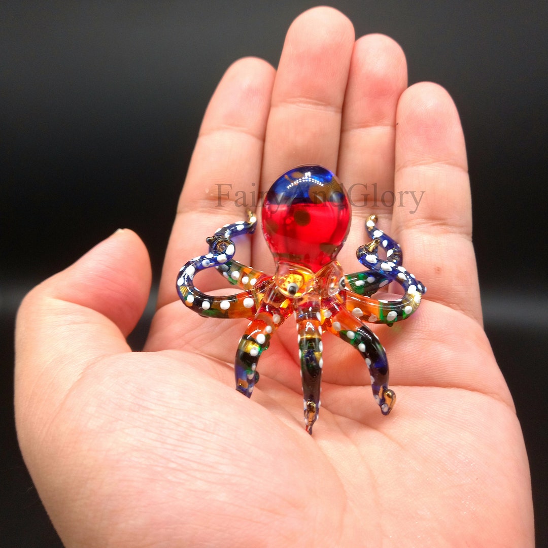Tiny Octopus, Glass Octopus, Rainbow Octopus, Octopus, Glass Figurine ...