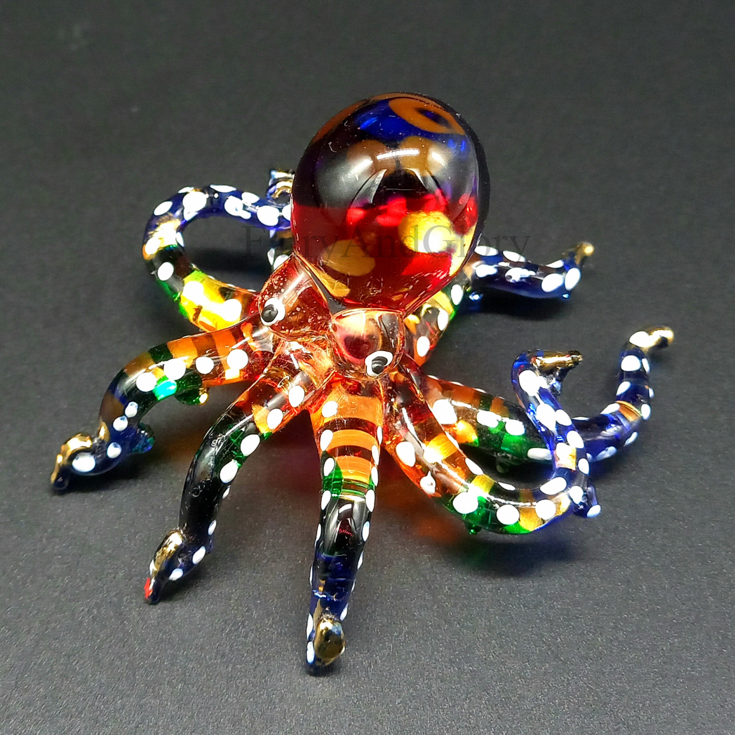 Tiny Rainbow Glass Octopus Figurine, Handmade Home Decor - Etsy UK