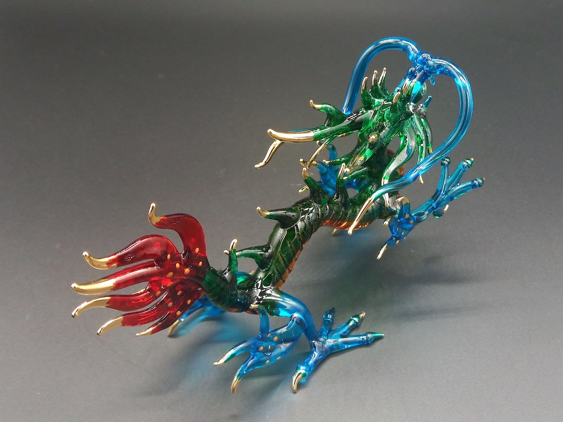 Giant Chinese Dragon Glass Blown Figurine , Colorful Asian Dragon ...