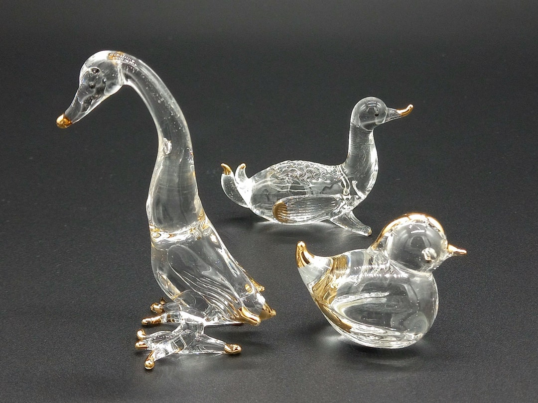 Tiny Duck Glass Blown Figurine "bundle", Sit Duck, Swim Duck, Stand ...