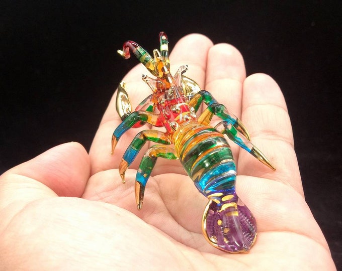 Lobster Glass Figurine - Tiny Lobster Glass Miniature, Mini Colorful ...