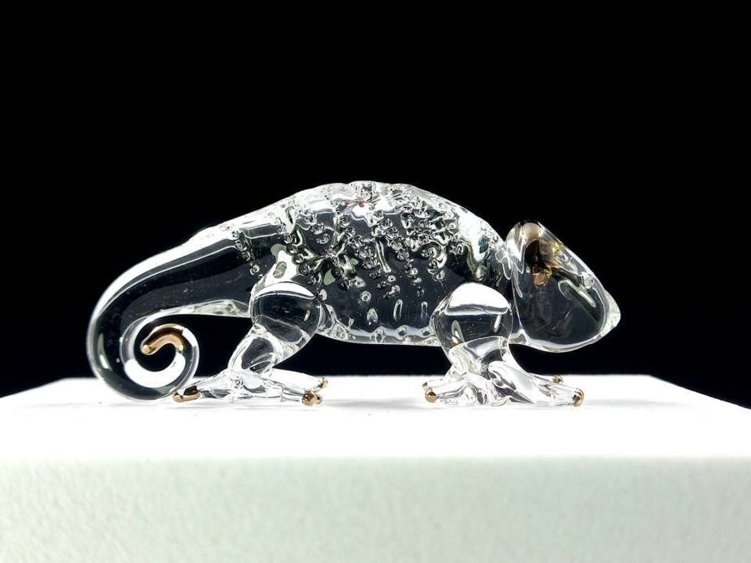 Handmade Chameleon Glass Blown Figurine - Tiny Chameleon Glass Statue ...