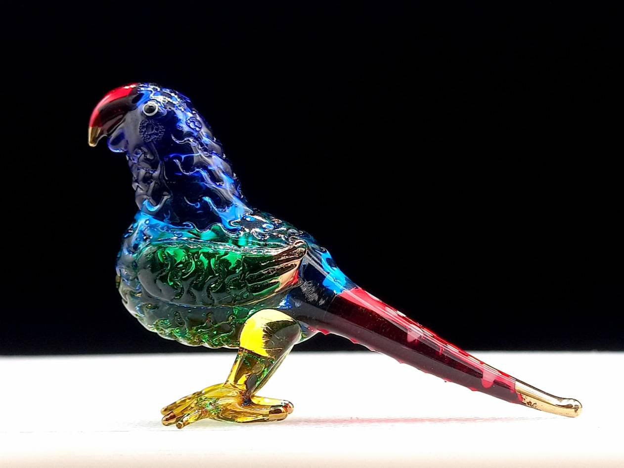 Handmade Parrot Glass Blown Figurine - Tiny Parrot Glass Statue/tiny ...