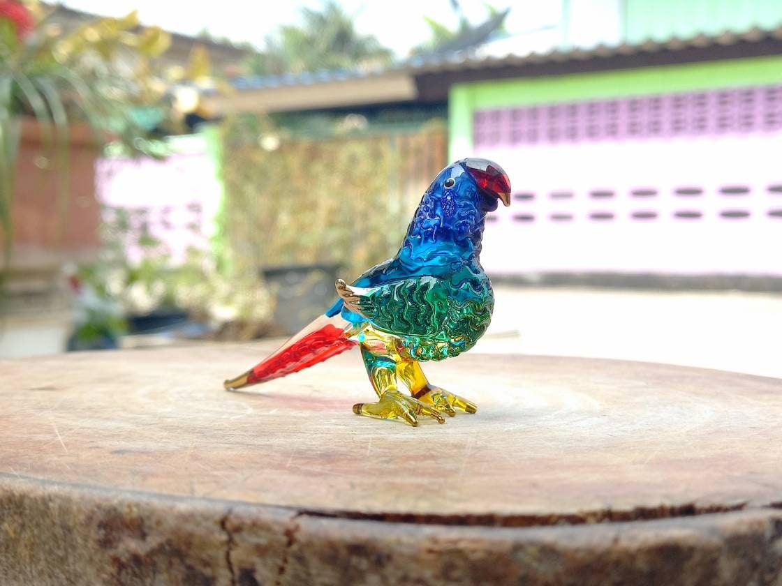 Handmade Parrot Glass Blown Figurine - Tiny Parrot Glass Statue/tiny ...