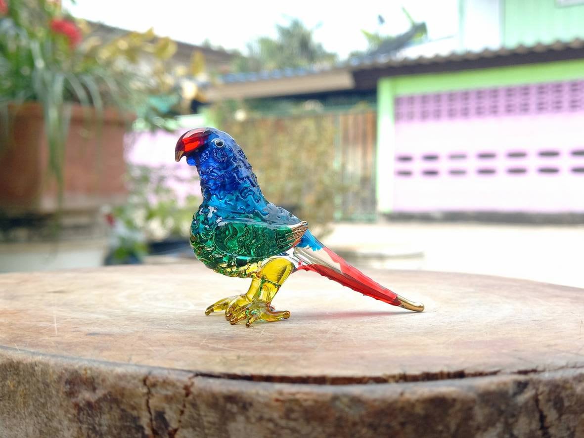 Handmade Parrot Glass Blown Figurine - Tiny Parrot Glass Statue/tiny ...