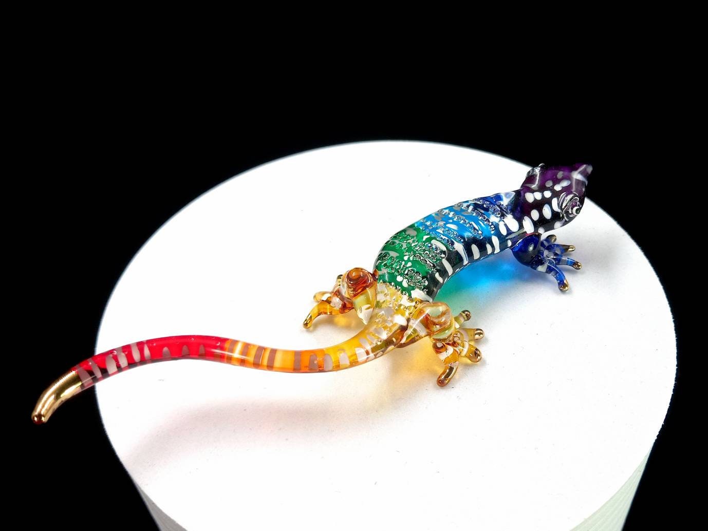 Tiny Gecko Glass Blown Figurine Rainbow Gecko Reverse - Etsy