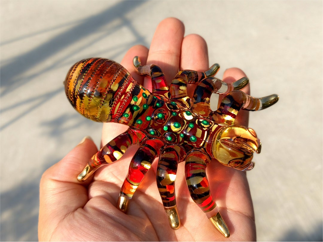 Handmade Spider Glass Figurine, Red Fire Spider, Arachnida, Orange ...
