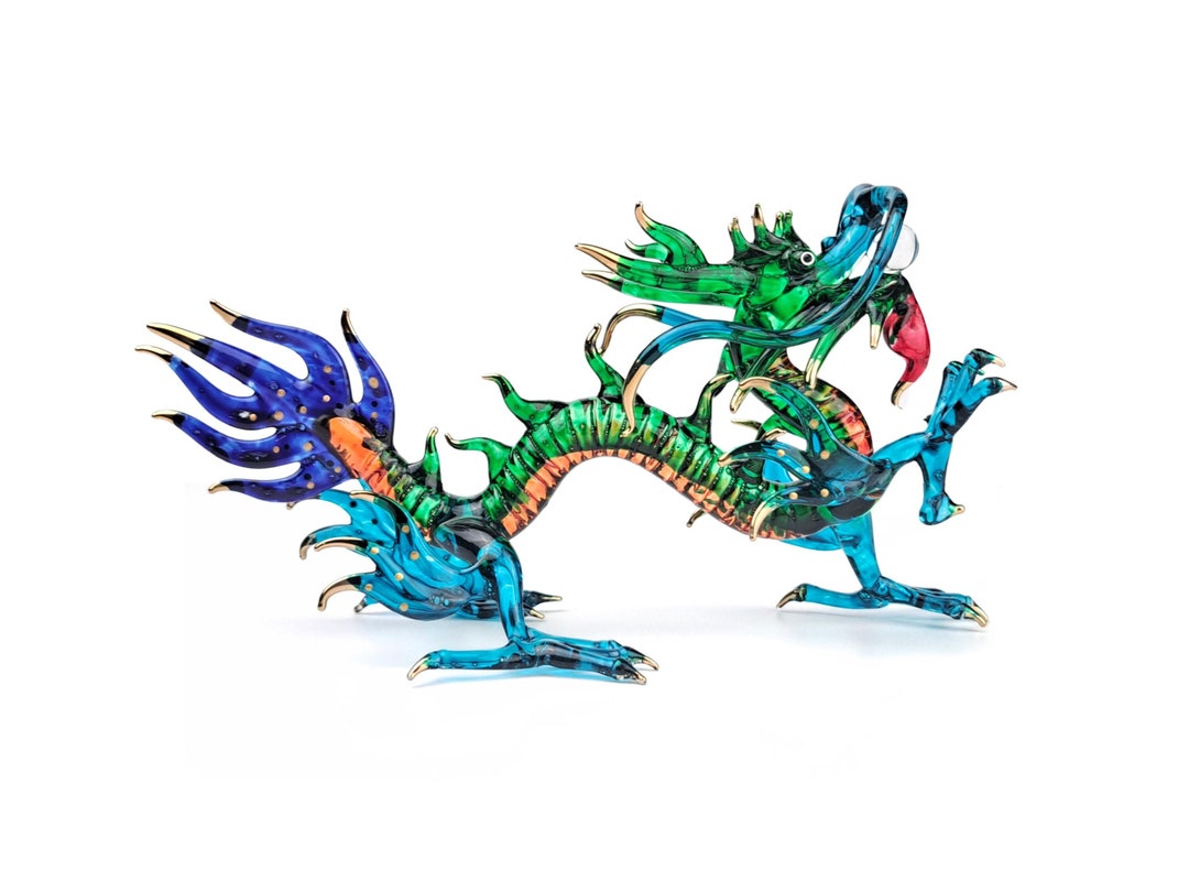Giant Hand-blown Chinese Dragon Figurine Colorful Glass Asian Dragon ...
