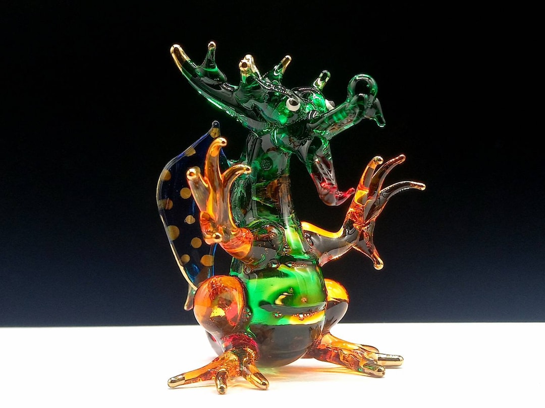 Handmade Dragon Glass Blown Figurine , Colorful Mini Dragon, Western ...