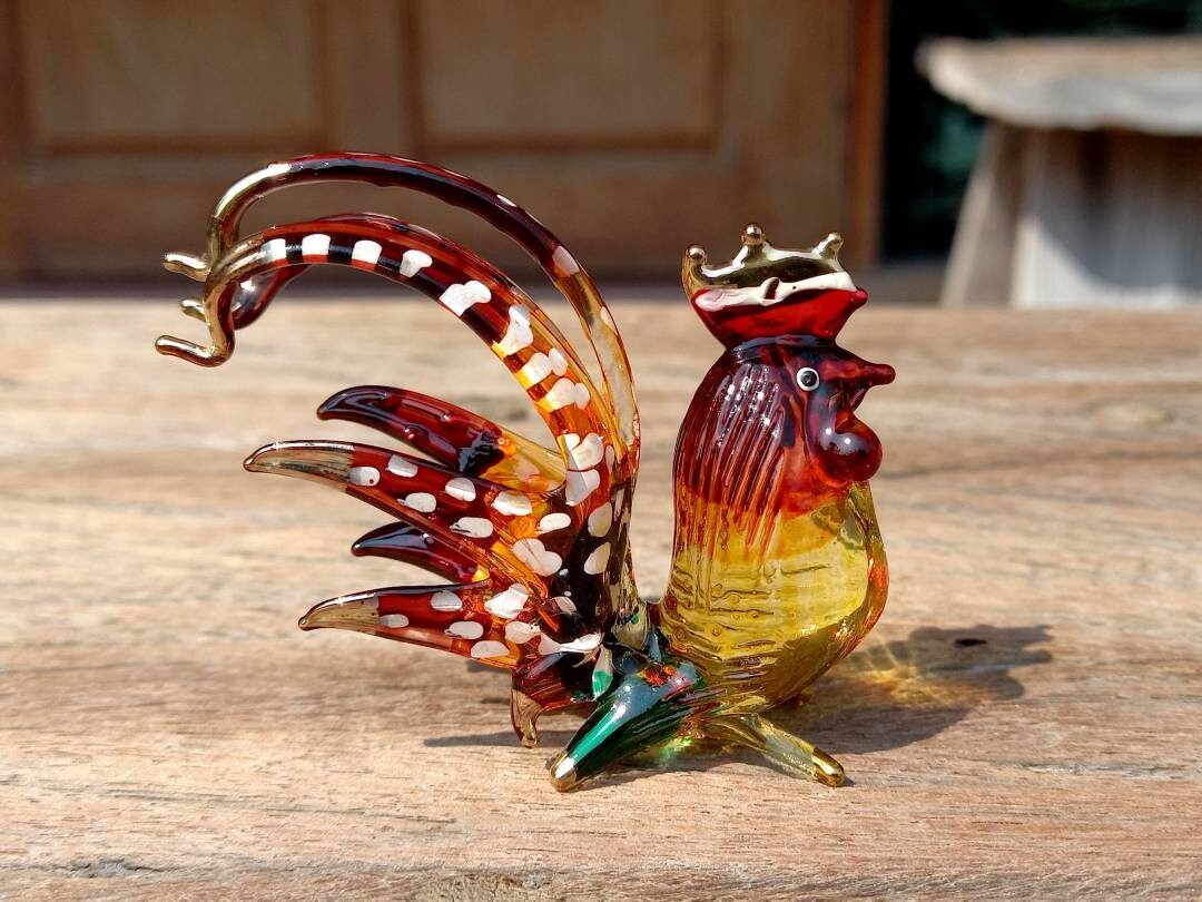 Unique Handmade Hen Glass Blown Figurine - Tiny Chicken Glass Miniature ...