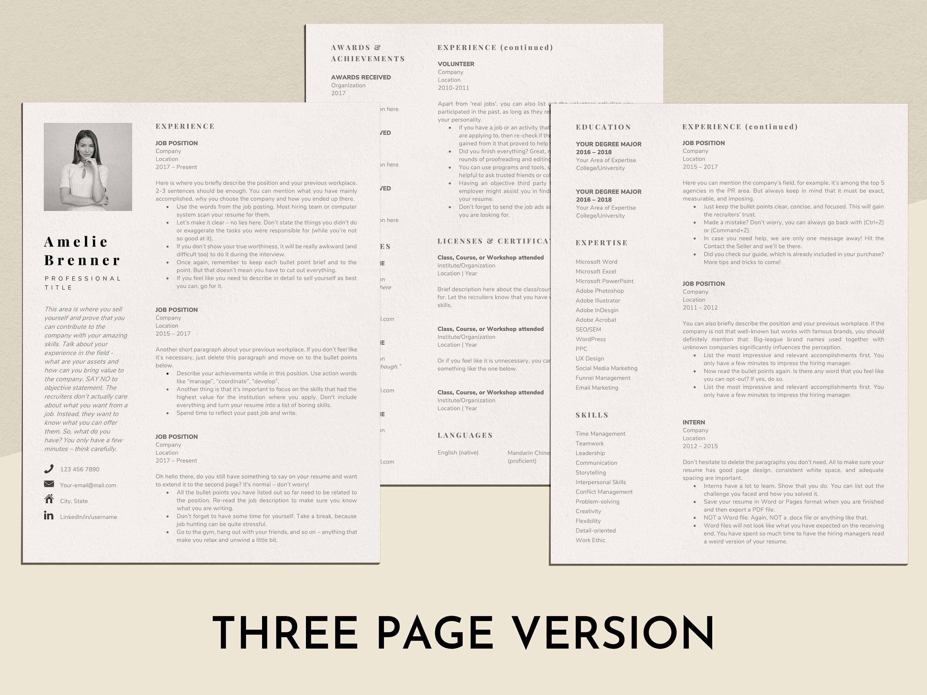 Female Resume Template CV Template Professional Resume - Etsy