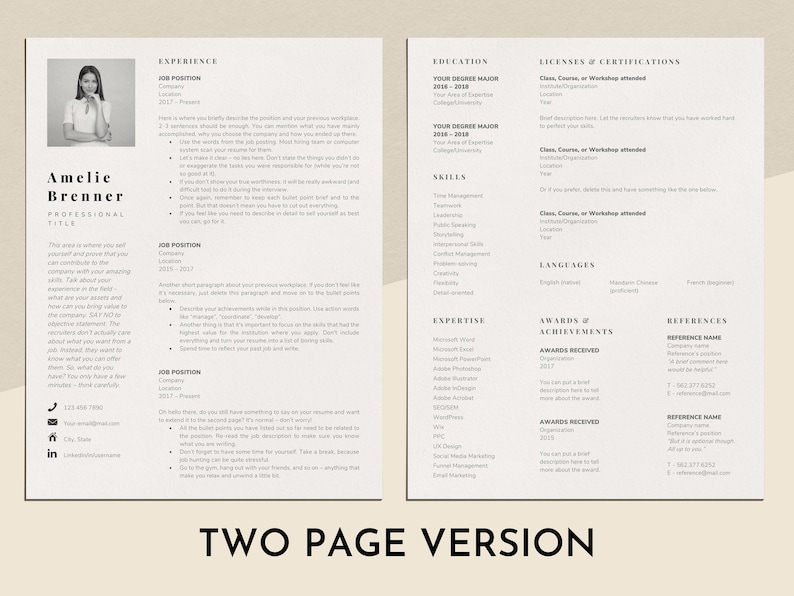 Female Resume Template CV Template Professional Resume - Etsy