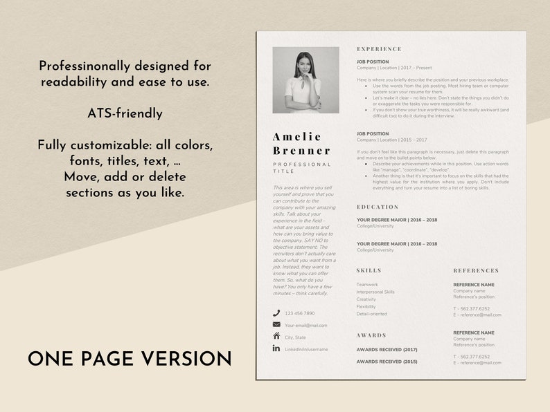 Female Resume Template CV Template Professional Resume - Etsy