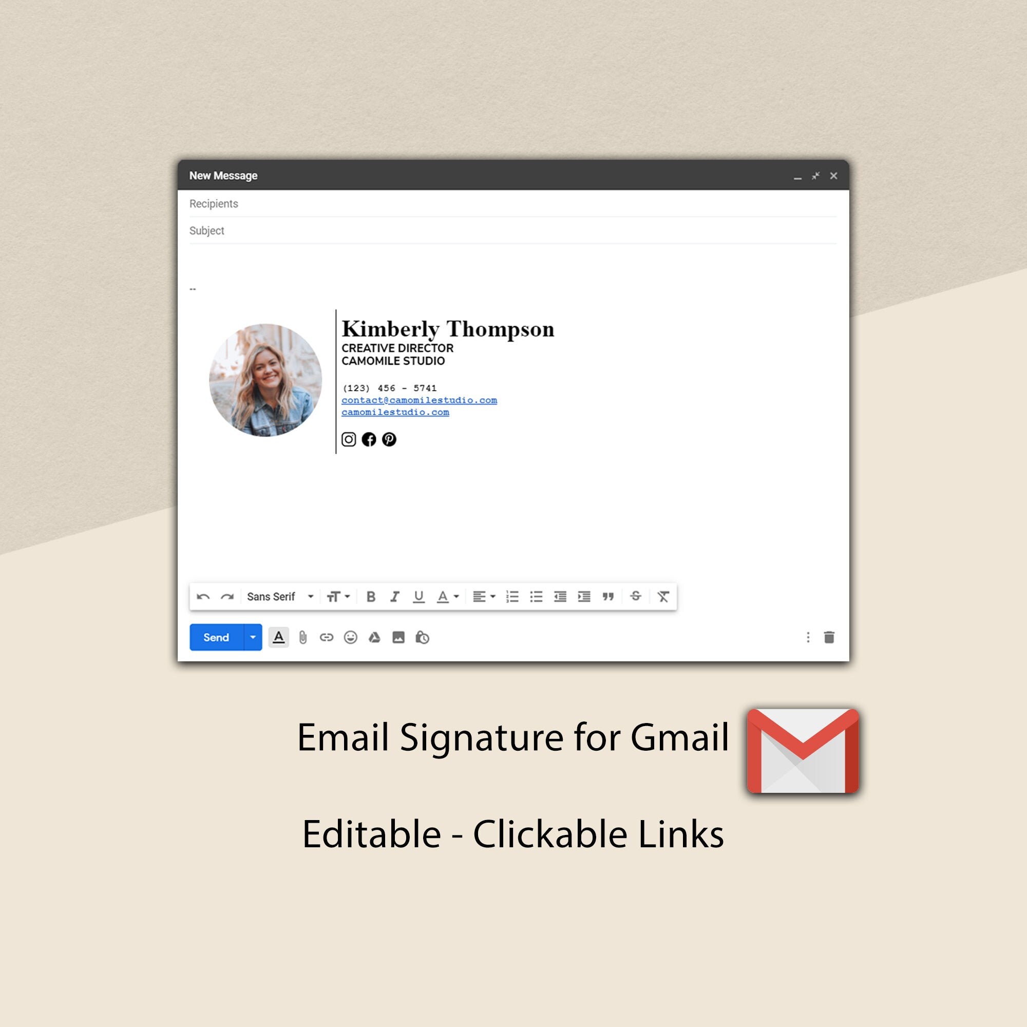 Email Signature For Gmail Signature Template Clickable Email Etsy 