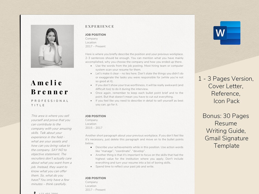 Female Resume Template CV Template Professional Resume - Etsy