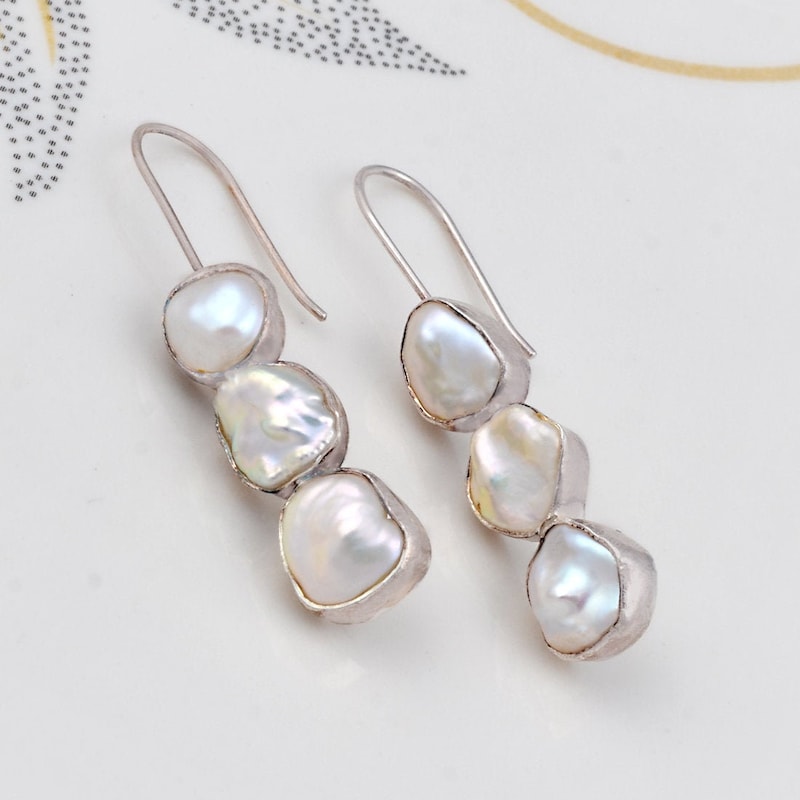 Silver Pearl Earrings - Etsy