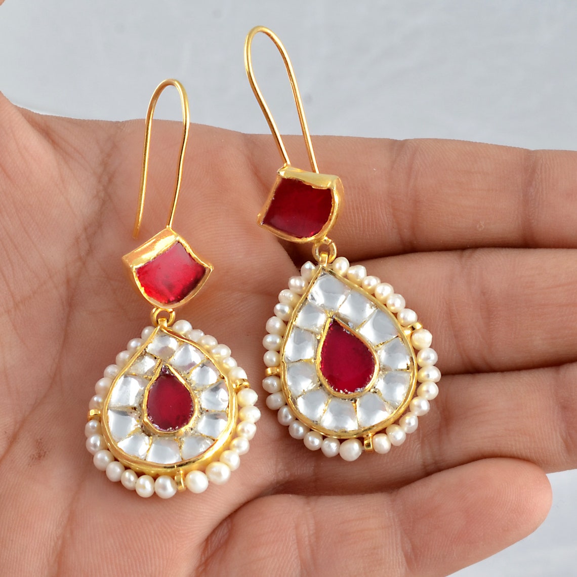 Kundan Flower Earring Traditional Indian Earring Silver - Etsy