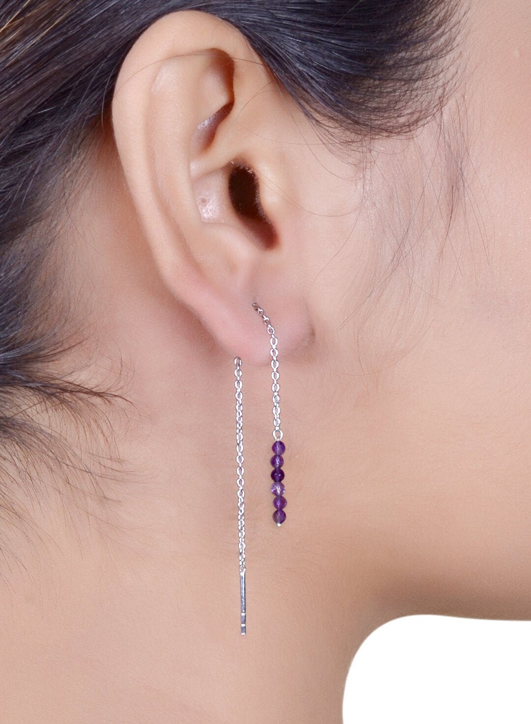 Silber Amethyst Ohrringe, Durchzieher Ohrringe, Edelstein Ohrringe ...