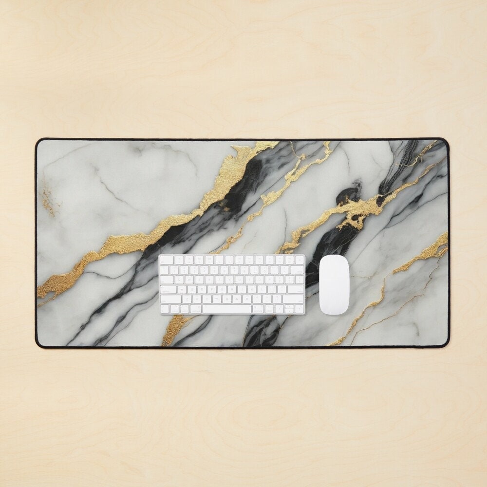 Sophisticated White Marble and Gold Extended Mouse Pad - Large Desk Mat ...