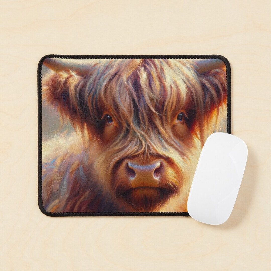 Artistic Highland Cow Mouse Pad, Vibrant Office Decor, Unique Cow Print ...