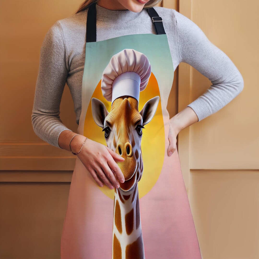 Funny Giraffe Chef Apron for Adults & Kids Whimsical Giraffe Design ...