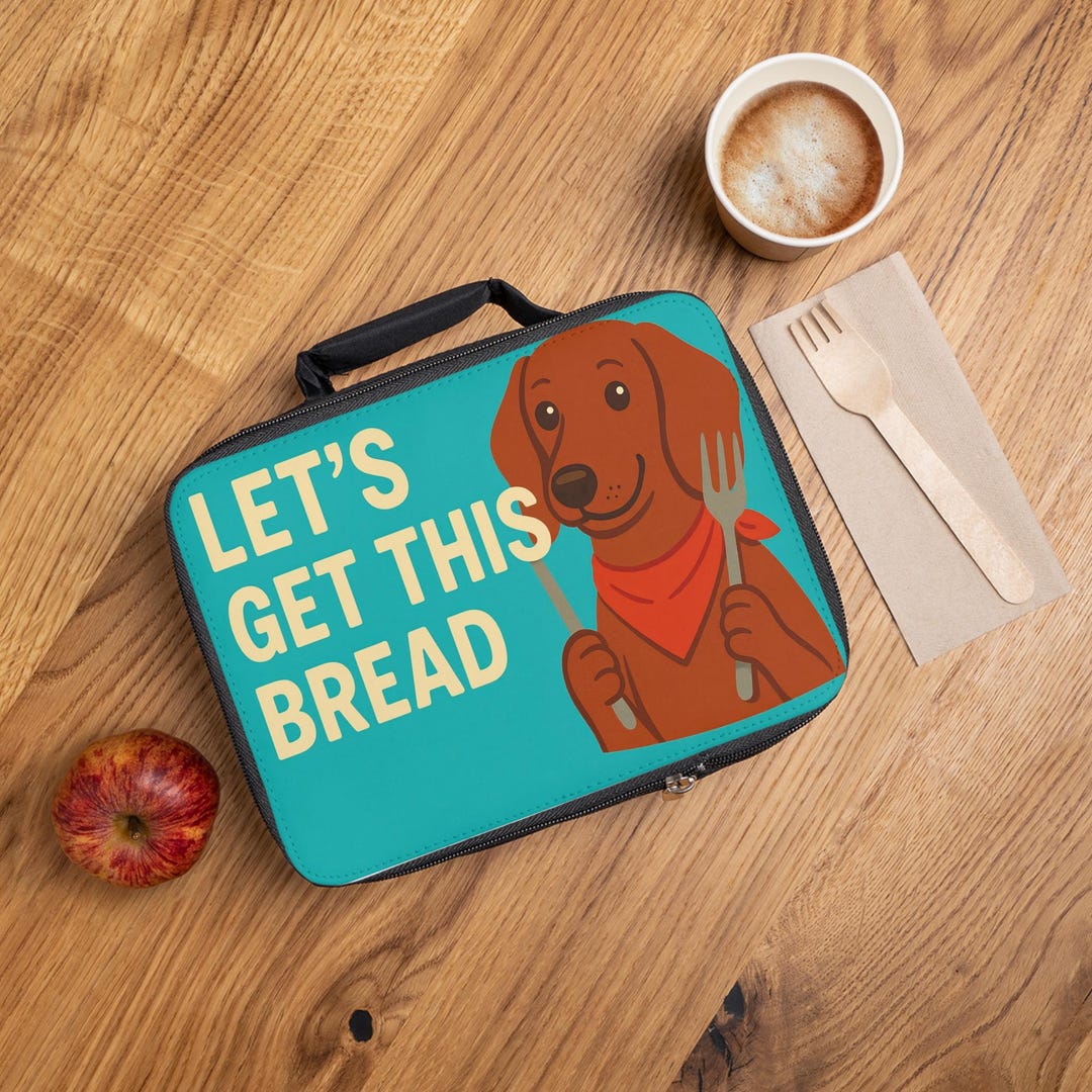 Playful Dog Lunch Bag - Let's Get This Bread, Insulated Lunchbox, Cute ...
